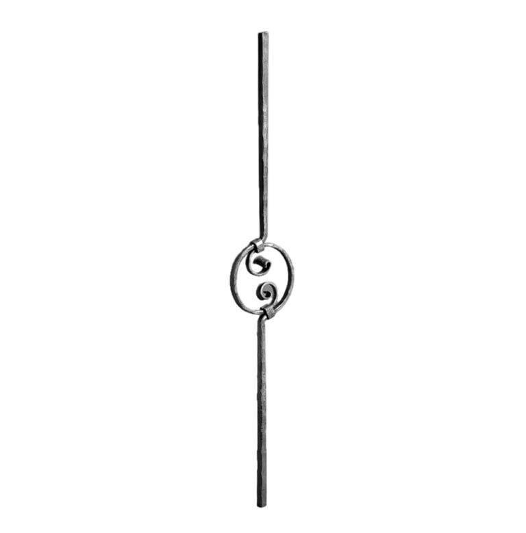 Wrought iron hand forged hammered square picket with scroll ring - CP21 ...