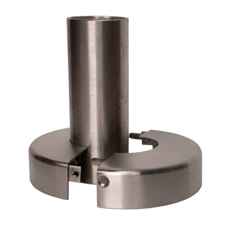 Two piece split shoe for covering railing post base plate, square ...